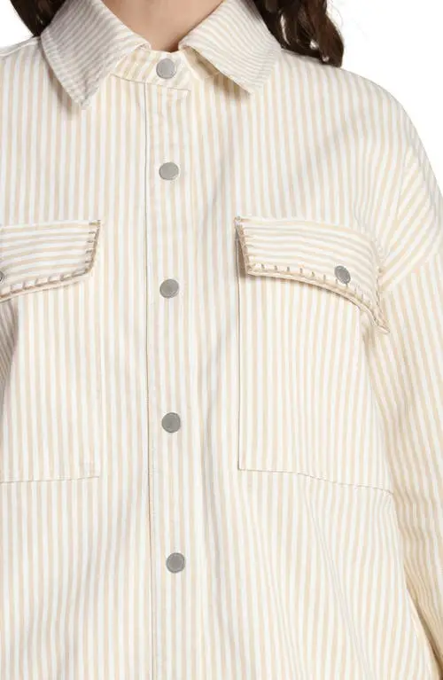 Avec Les Filles Striped Stretch Cotton Shirt Jacket - Beige - White Stripe