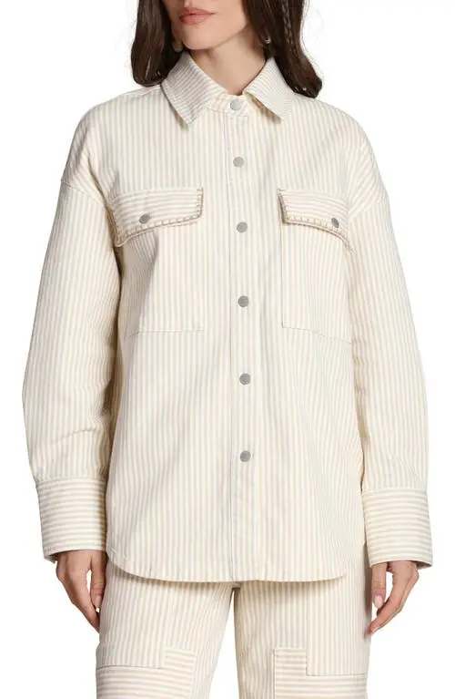 Avec Les Filles Striped Stretch Cotton Shirt Jacket - Beige - White Stripe