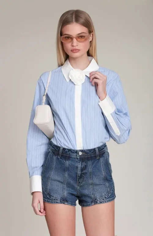 Avec Les Filles Striped Cotton Shirt With Applique