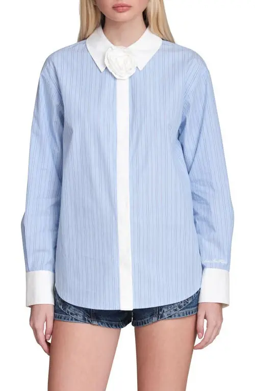 Avec Les Filles Striped Cotton Shirt With Applique