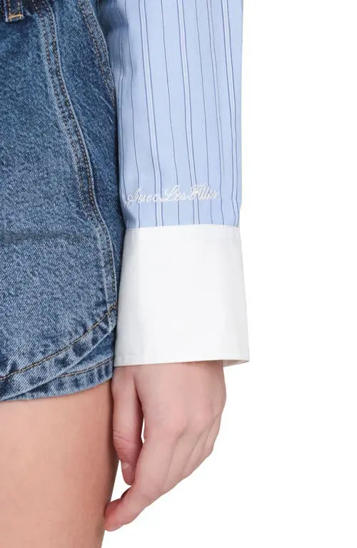 Avec Les Filles Striped Cotton Shirt With Applique