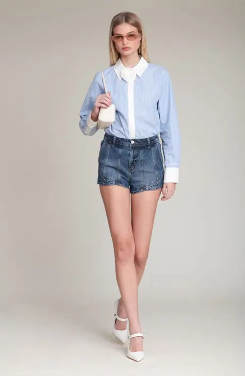 Avec Les Filles Striped Cotton Shirt With Applique