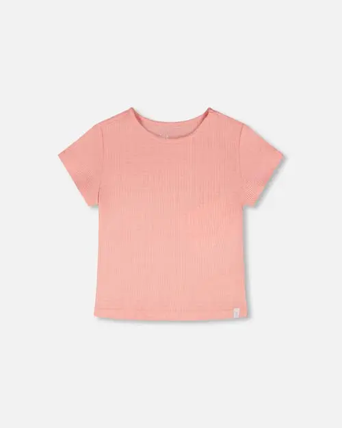 DEUX PAR DEUX Relaxed Straight Fit Crinkle Jersey Short Sleeve T-shirt - Peach Pink