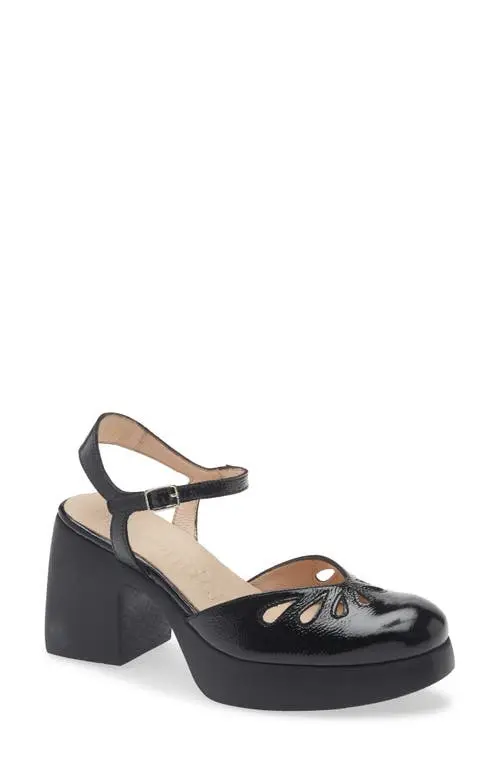 WONDERS Ankle Strap Platform Pump - Lack Black