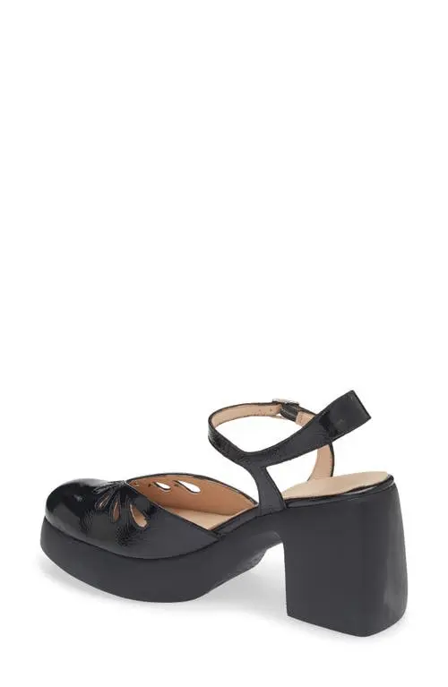 WONDERS Ankle Strap Platform Pump - Lack Black