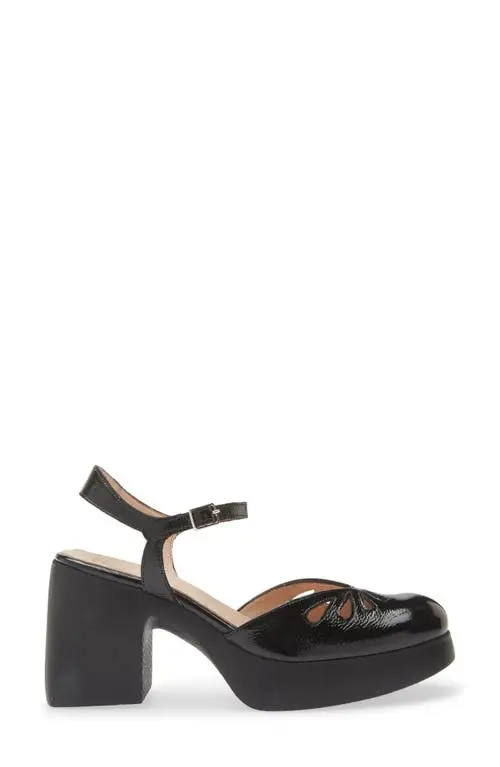 WONDERS Ankle Strap Platform Pump - Lack Black