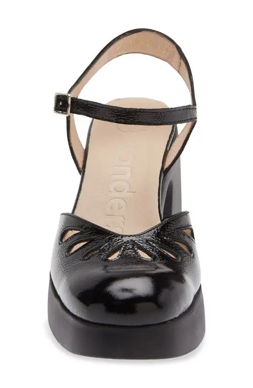 WONDERS Ankle Strap Platform Pump - Lack Black
