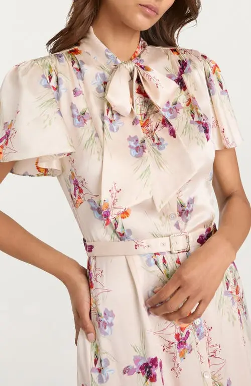 Cinq À Sept Iris Bouquet Willow Tie Neck Midi Dress - Oatmilk Multi