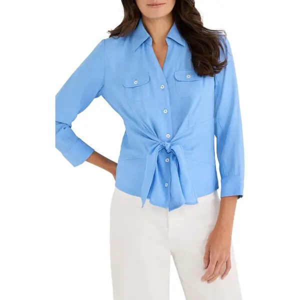 NIC+ZOE Iconic Tie Front Button-up Shirt - French Blue