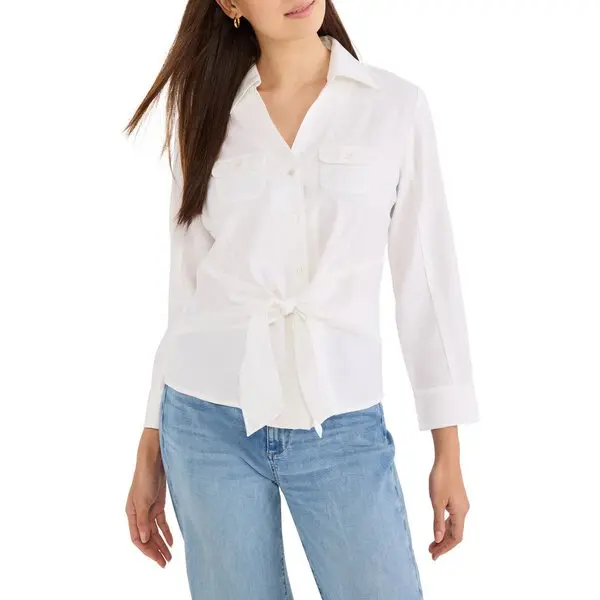 NIC+ZOE Iconic Tie Front Button-up Shirt - Paper White