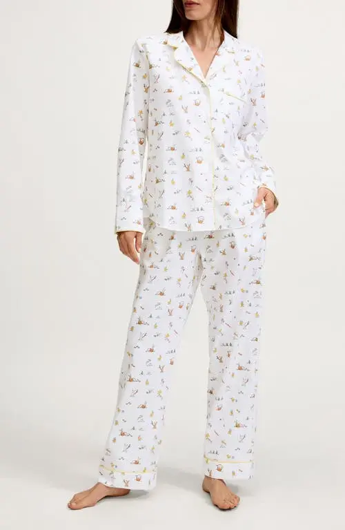 PETITE PLUME Brushed Cotton Twill Pajamas - White