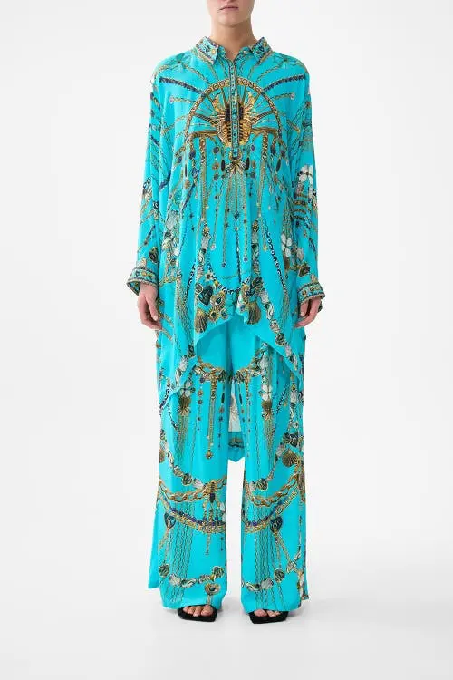 Camilla Printed Button Up Top With Draped Back