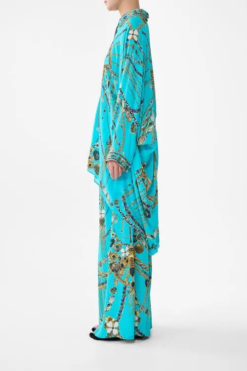 Camilla Printed Button Up Top With Draped Back