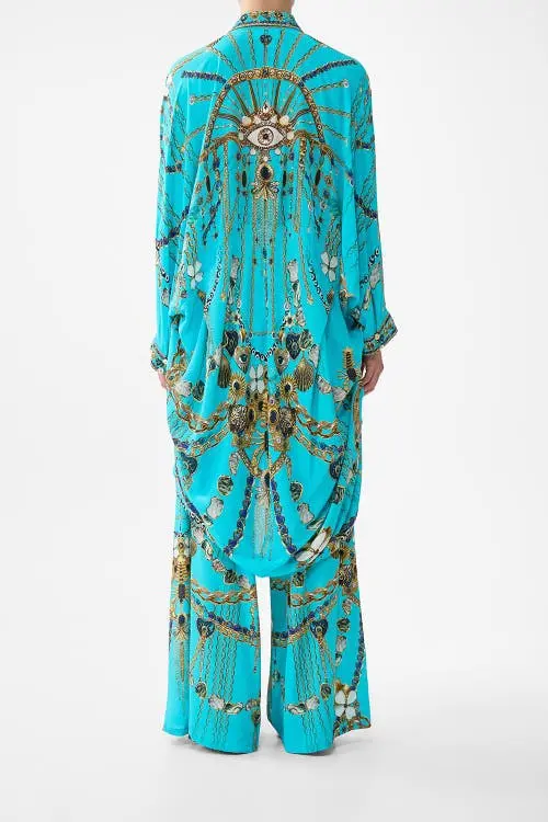 Camilla Printed Button Up Top With Draped Back