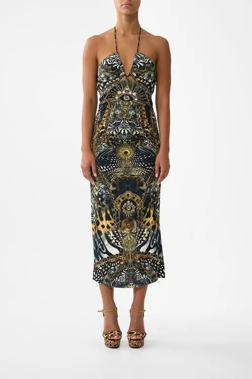 Camilla Cut Out Sleeveless Jersey Halter Neck Dress