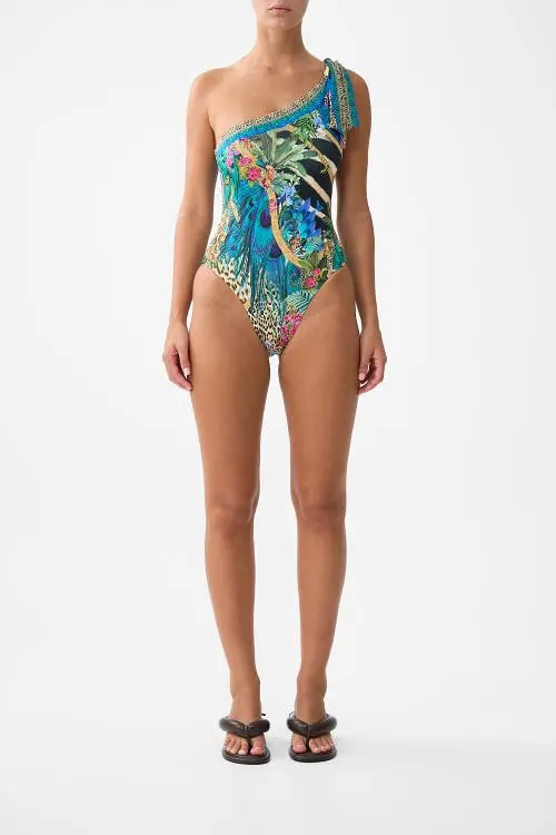 Camilla Draped One Shoulder One Piece With Tie Trim - Animal Alchemy