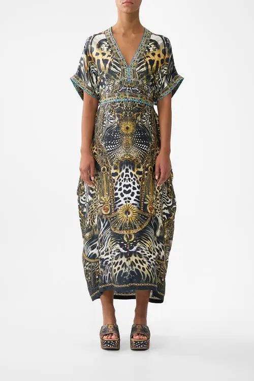Camilla Short Sleeve Kaftan With Tie Waist - Feline Folklore