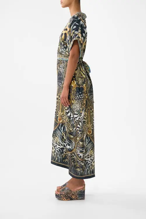 Camilla Short Sleeve Kaftan With Tie Waist