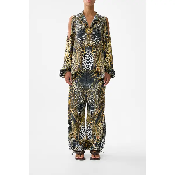 Camilla Mandarin Collar Cold Shoulder Blouse - Feline Folklore