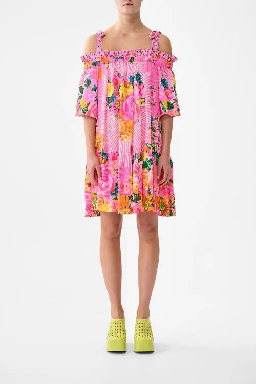 Camilla Off Shoulder Frill Dress With Straps - Illustration Nation