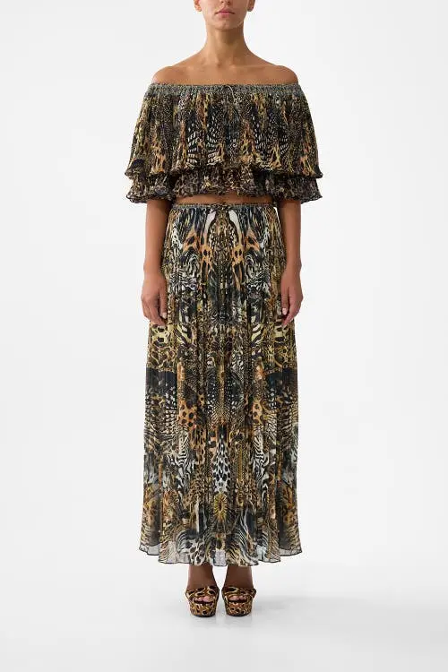 Camilla Printed Pleated Midi Skirt