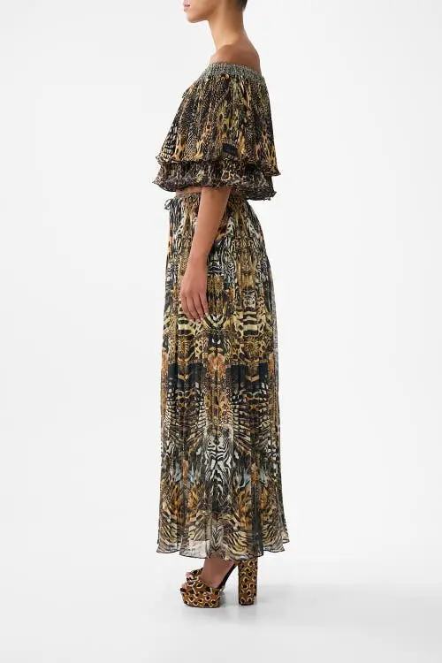 Camilla Printed Pleated Midi Skirt