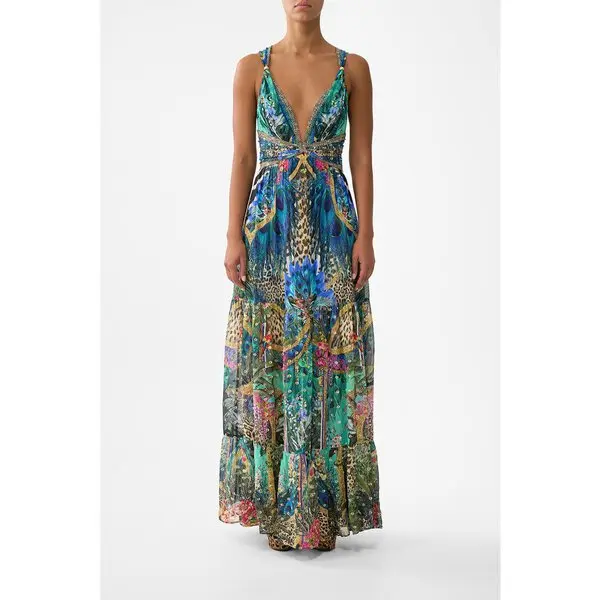 Camilla Bead Strap Gathered Panel Maxi Dress