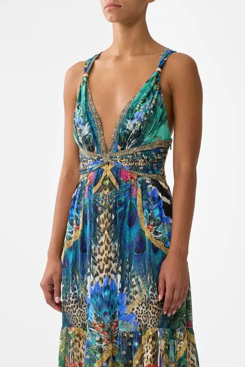 Camilla Bead Strap Gathered Panel Maxi Dress
