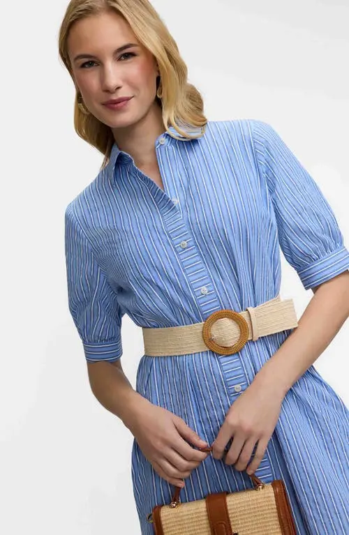Foxcroft Esther Belted Stripe Cotton Shirt Dress