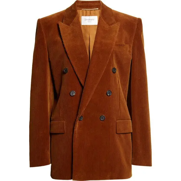 Saint Laurent Double Breasted Corduroy Blazer - Cognac