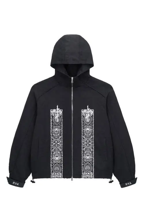 RtA Zayden Paisley Print Hooded Jacket - Black Paisley