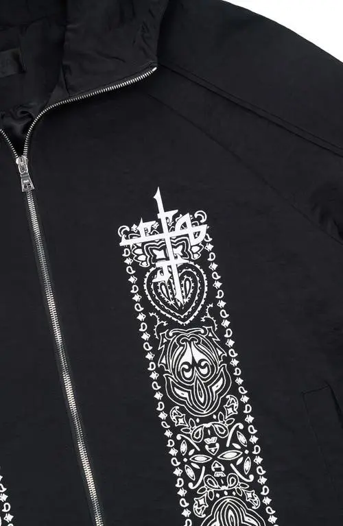 RtA Zayden Paisley Print Hooded Jacket - Black Paisley