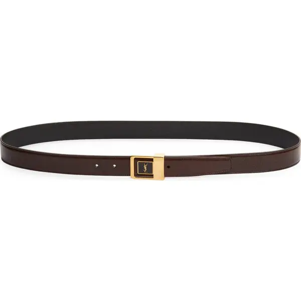 Saint Laurent Bouclè 66 Leather Belt - Burnt Chocolate