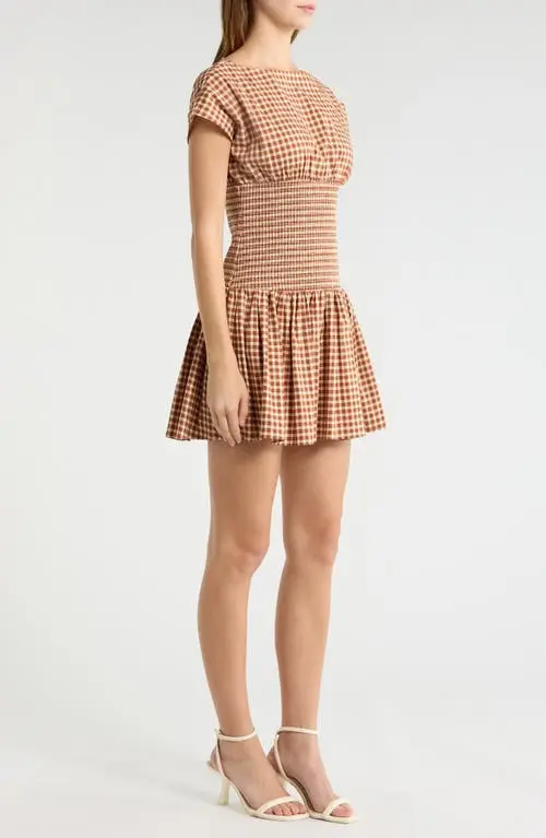 Avec Les Filles Smocked Bodice Check Mini Dress