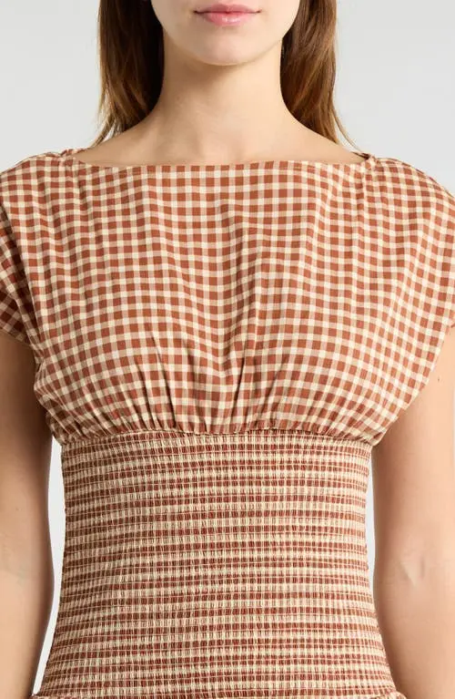 Avec Les Filles Smocked Bodice Check Mini Dress