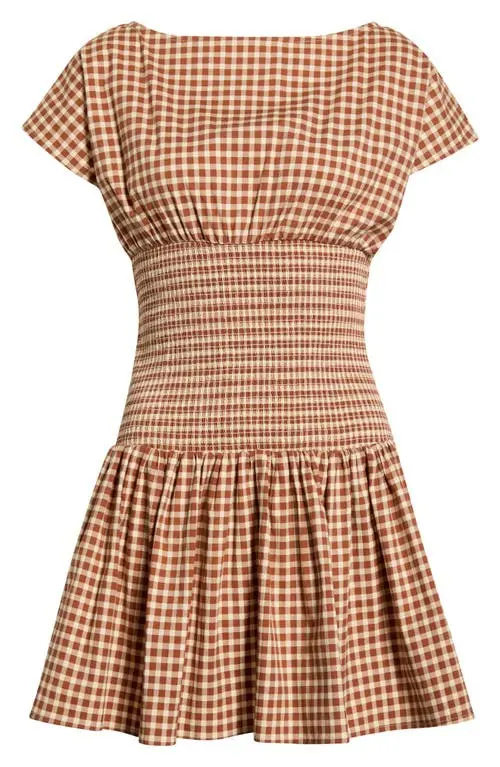 Avec Les Filles Smocked Bodice Check Mini Dress