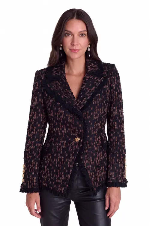 THE NOLI SHOP Giselle Single-breasted Tweed Blazer - Java Multi