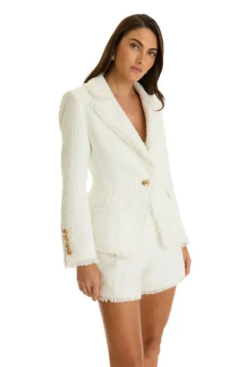 THE NOLI SHOP Giselle Single-breasted Tweed Blazer - White