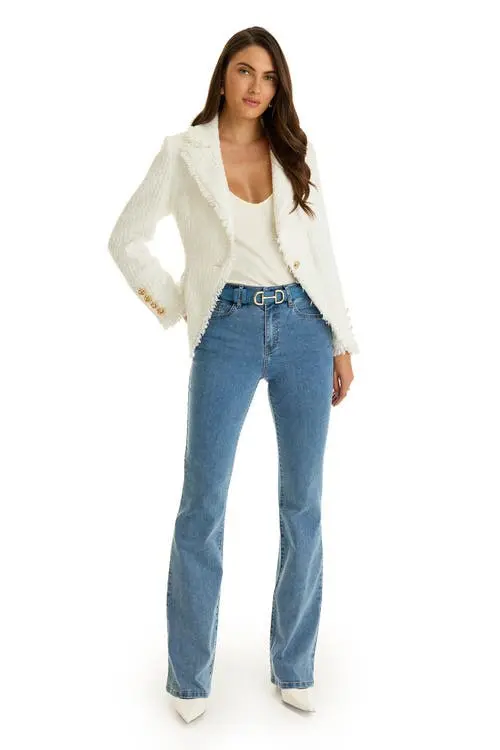 THE NOLI SHOP Giselle Single-breasted Tweed Blazer - White