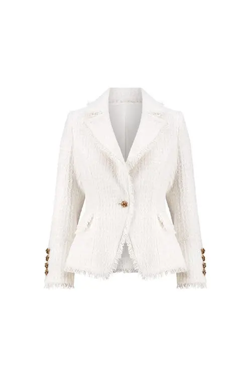 THE NOLI SHOP Giselle Single-breasted Tweed Blazer - White