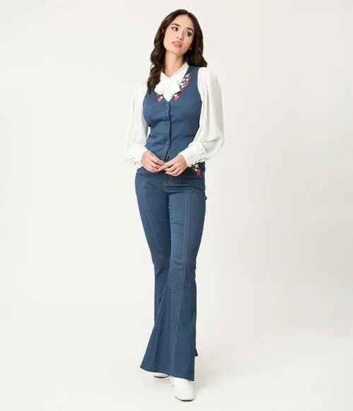 Unique Vintage 1940s Embroidered Button-up Vest