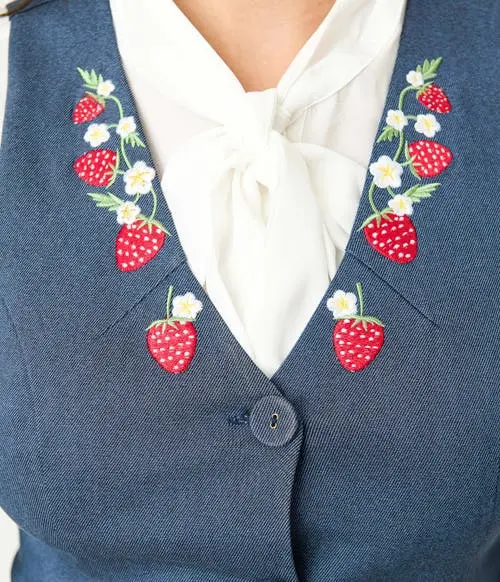 Unique Vintage 1940s Embroidered Button-up Vest