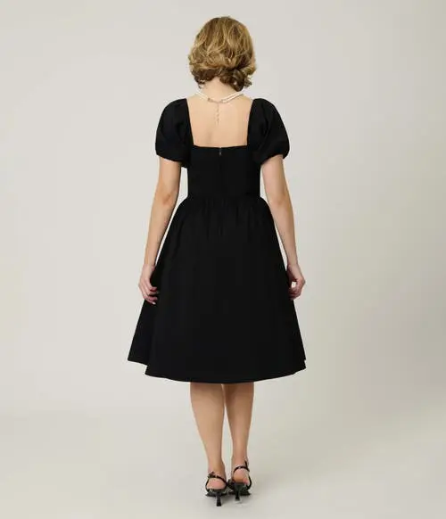 Unique Vintage Sweetheart Puff Sleeve Swing Dress