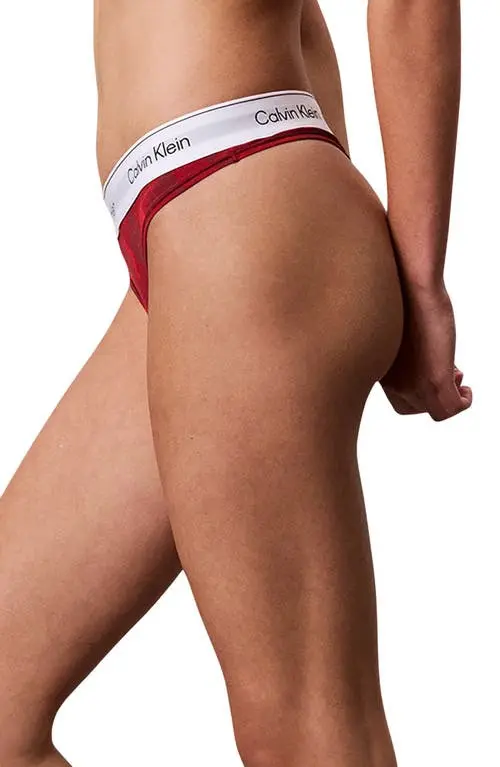 Calvin Klein Icon Cotton Blend Thong - Argyle 25 Small Estb Red