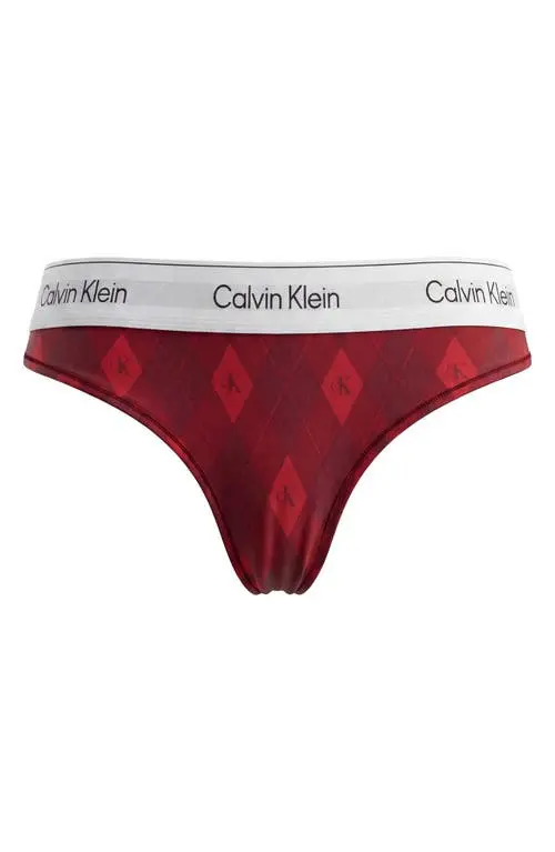 Calvin Klein Icon Cotton Blend Thong - Argyle 25 Small Estb Red