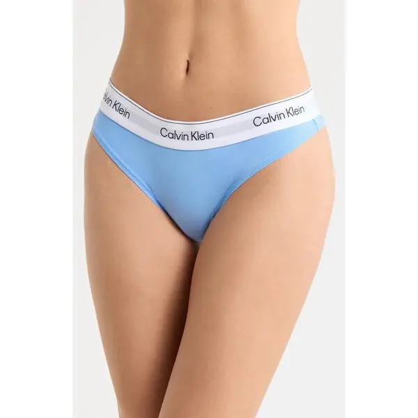 Calvin Klein Icon Cotton Blend Thong - Blue Descent