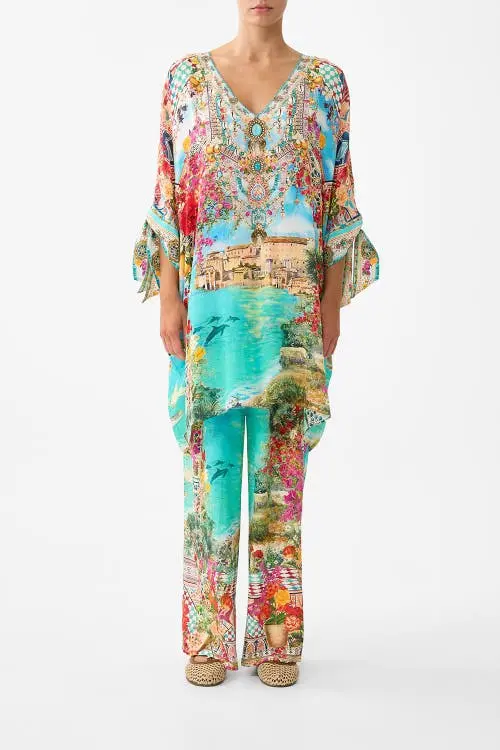 Camilla Tie Sleeve Short V Neck Kaftan - Meet Me In Mallorca