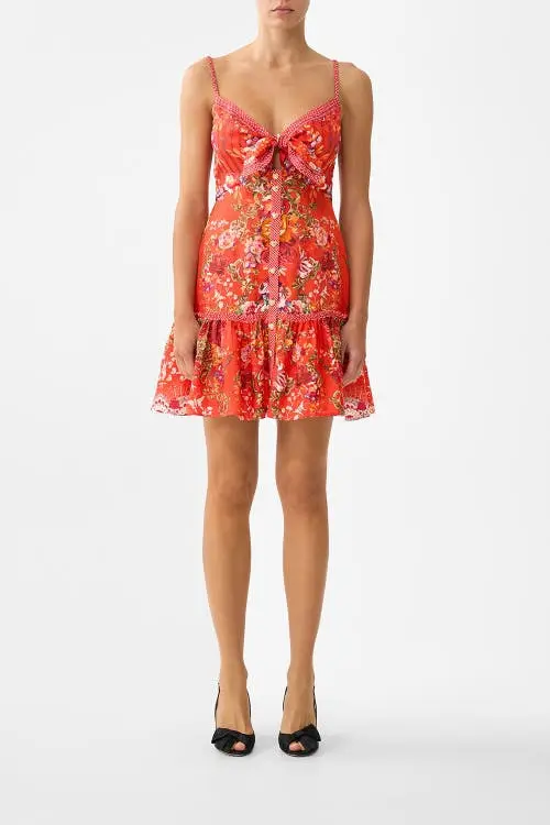 Camilla Tie Front Short Dress With Hem Ruffle - Olé Olé