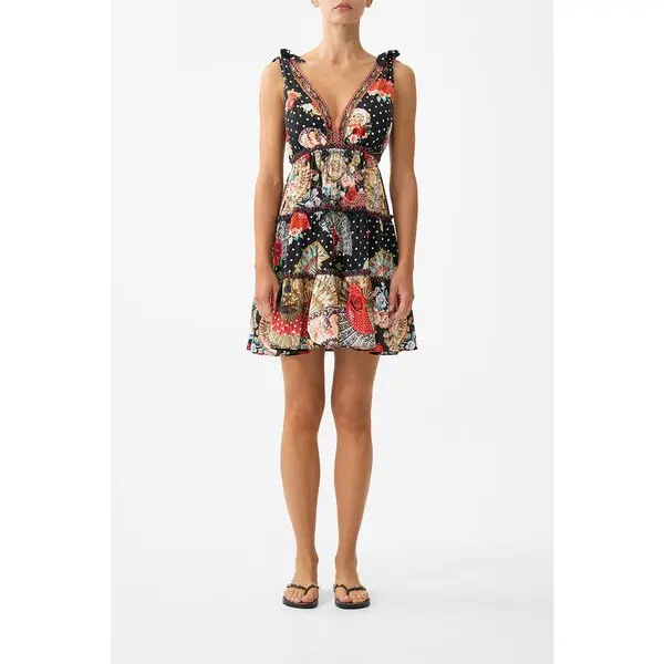 Camilla Tiered Short Dress With Shoulder Ties - Daughters Of Duende