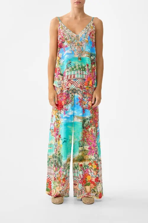 Camilla V Neck Cami With Adjustable Straps And Crystal Embellishments - Meet Me In Mallorca